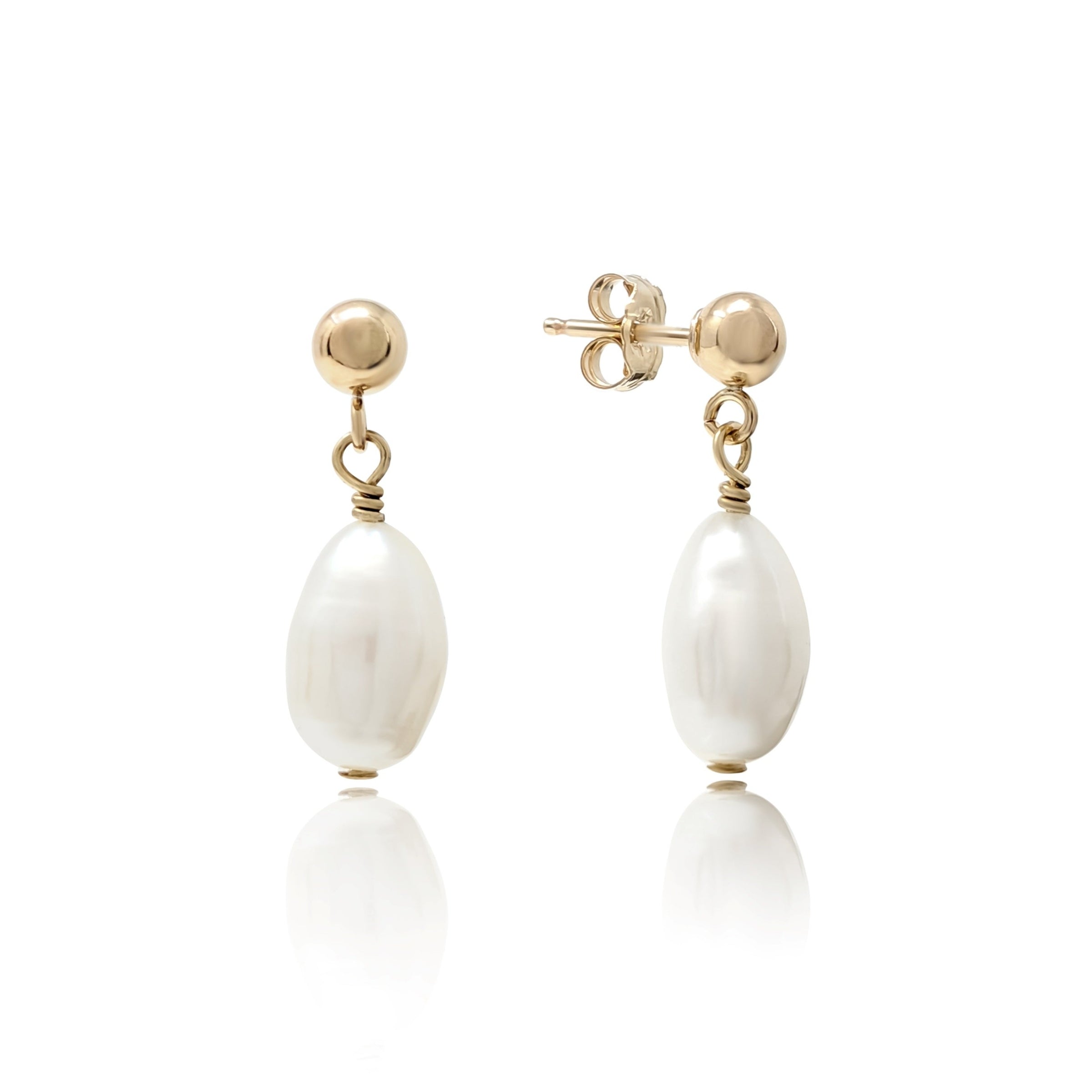 Ball Stud Drop Pearl Earrings